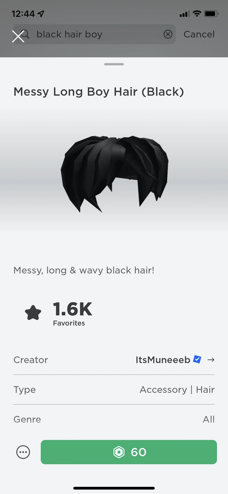 60 robux black hair (male) | Fandom