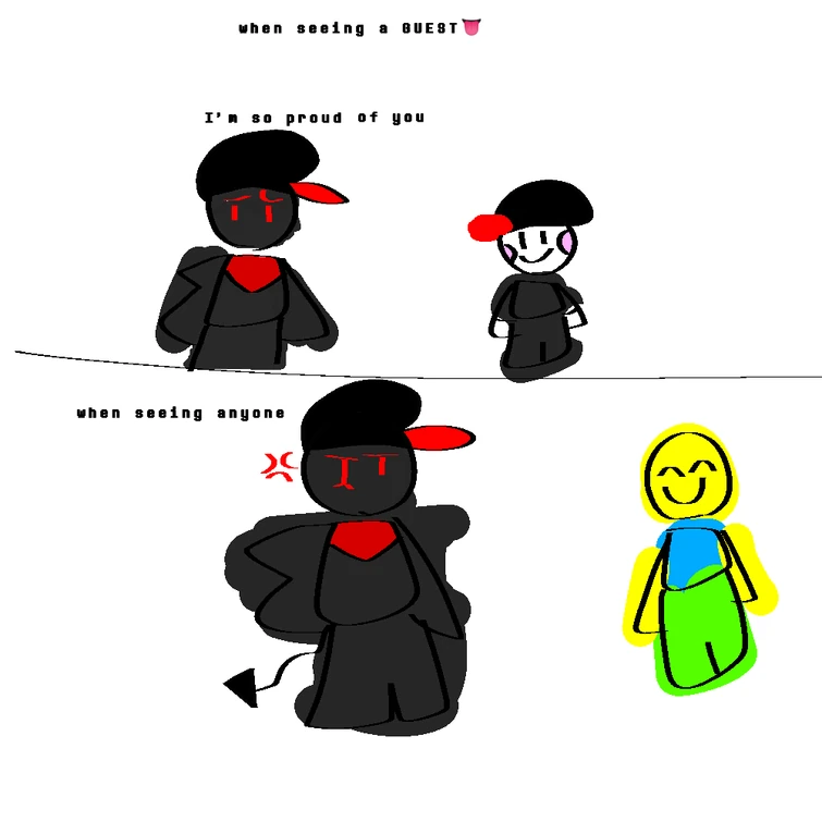 Guest 666 from my evil game when seeing anyone vs when seeing a guest💔 ...