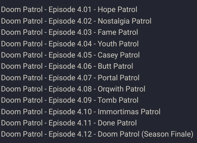 Leaked Doom Patrol episode titles | Fandom