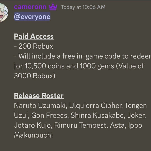 Anime showdown will be 200 bobux ;( | Fandom
