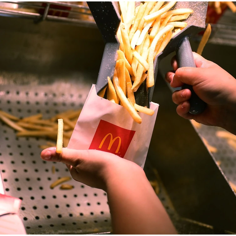 Put the fries in the bag. | Fandom
