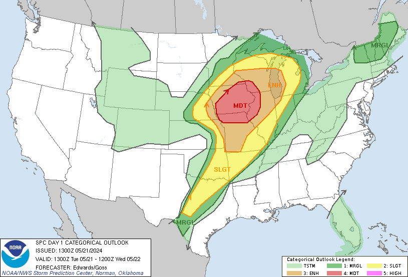 SPC Day 1 Outlook Update - MDT Risk lead by Hatched 45% Wind & Hail ...