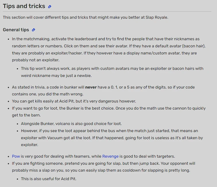 i added tips and tricks section to slap royale. | Fandom