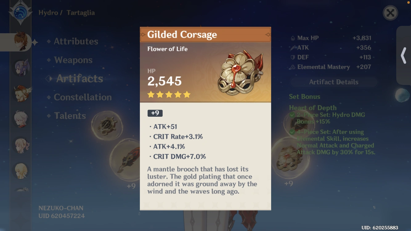 My friends godly Childe artifact. | Fandom