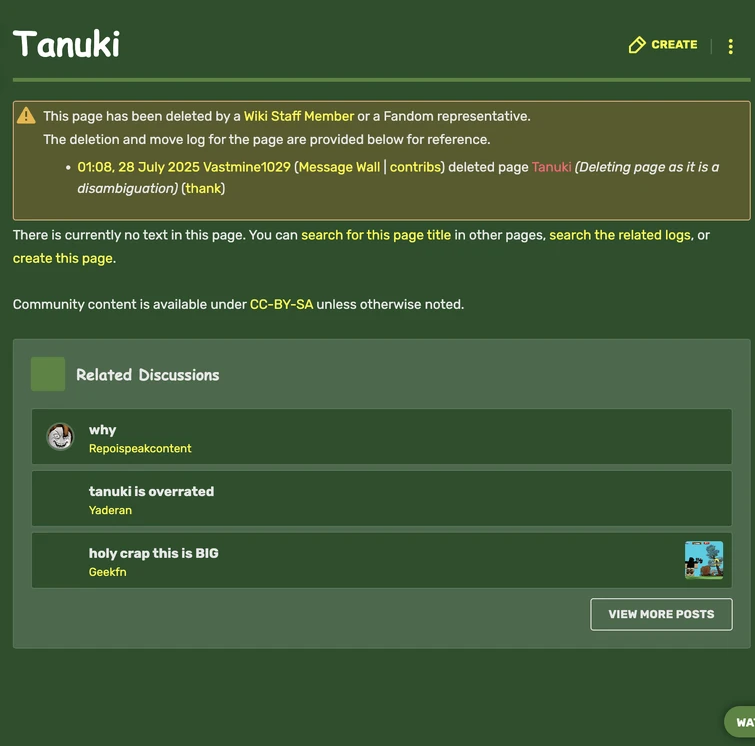 Is it just me or why is the Tanuki page deleted | Fandom