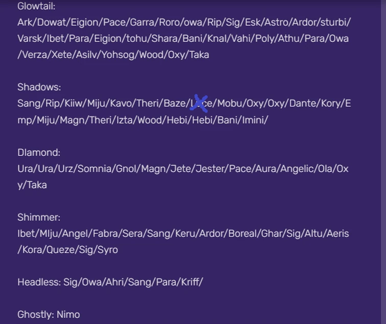 Looking for muts (diamond/ghostly/headless/glowtail/shimmer/shadow) Please swapping muts for ...