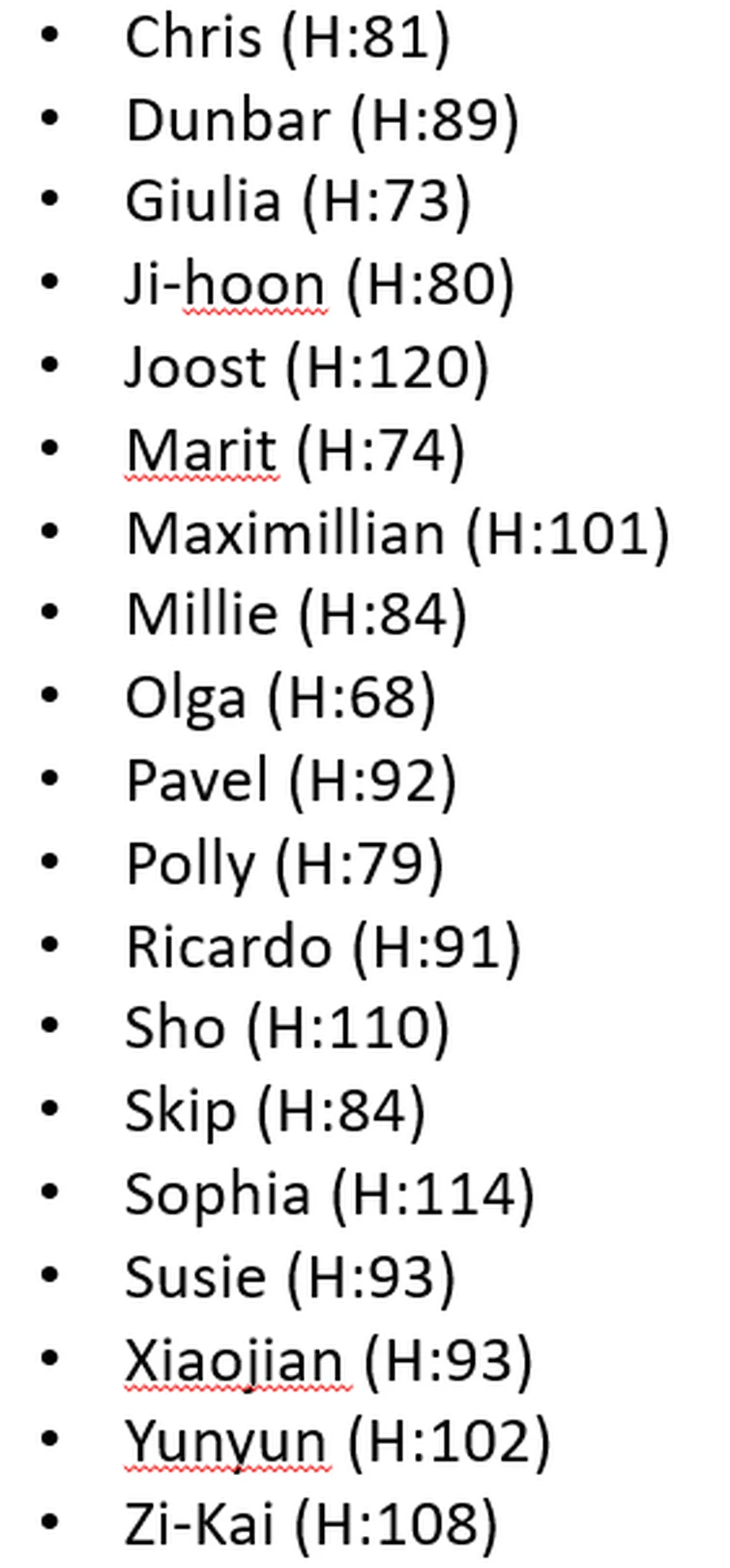 Here are all of the heights of the Adult Miis! If they seem ...