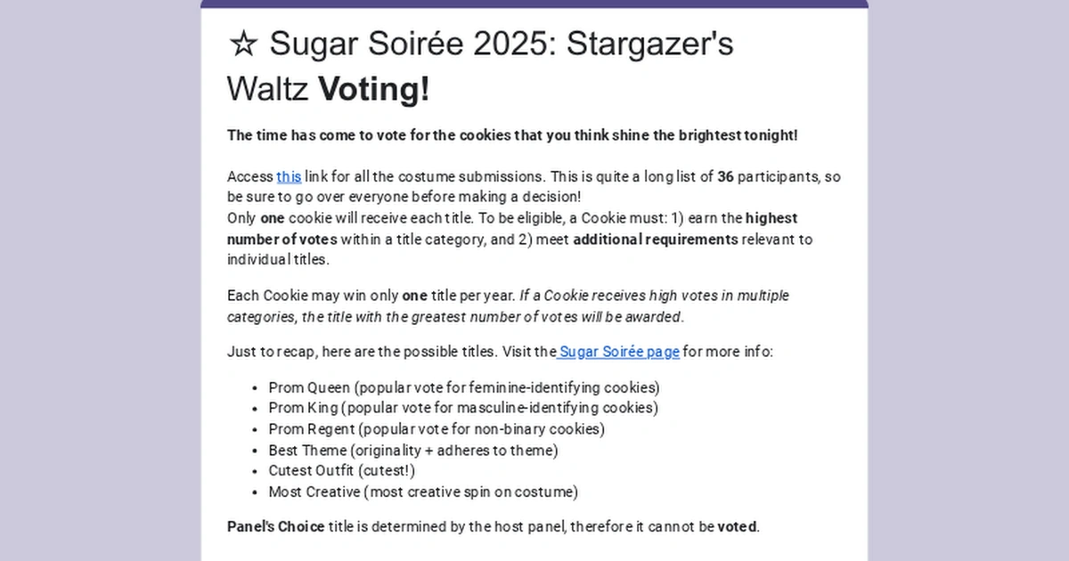 🌠 Sugar Soirée 2025: Voting! | Fandom
