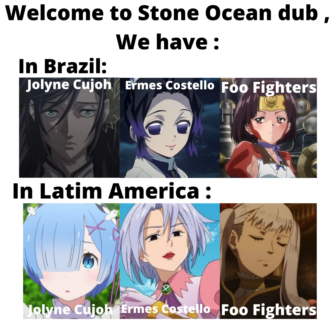 I made a meme about Stone Ocean dub cast (Portuguese Brazilian and ...