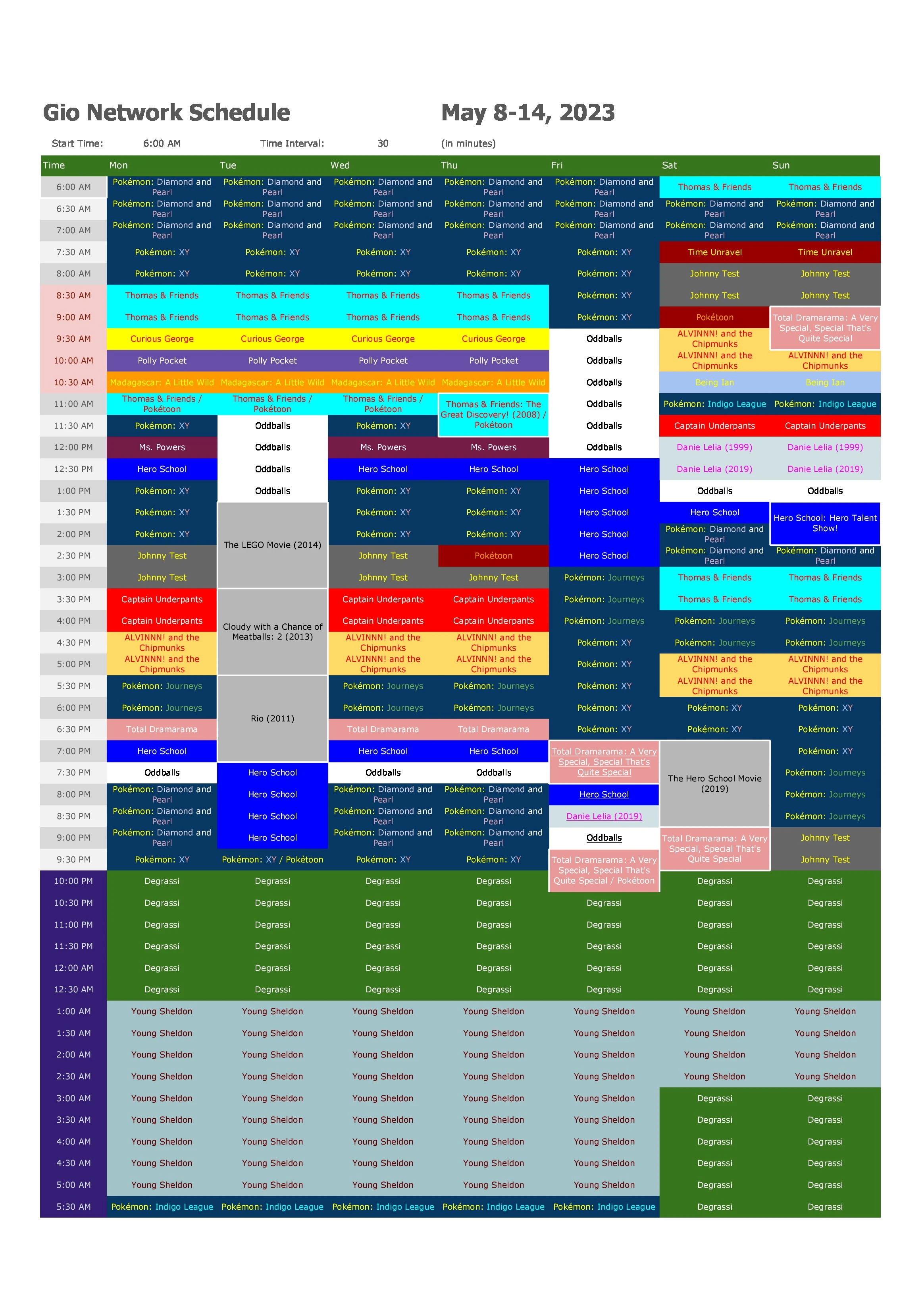 Gio Network and Xtreme Schedule for this week. | Fandom