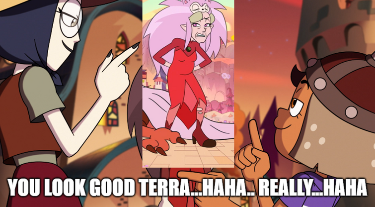 Lilith and Luz laugh at Terra dressed as Eda (TOH edit I made) | Fandom