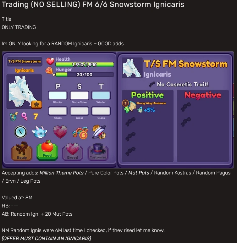 Trading FM Snowstorm Theme Ignicaris for literally any Random Ignicaris + Adds | Fandom