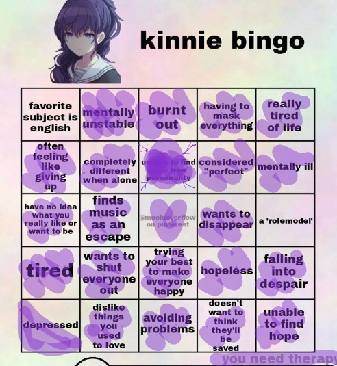 i don't really like doing kinnie bingos since i change my personality ...