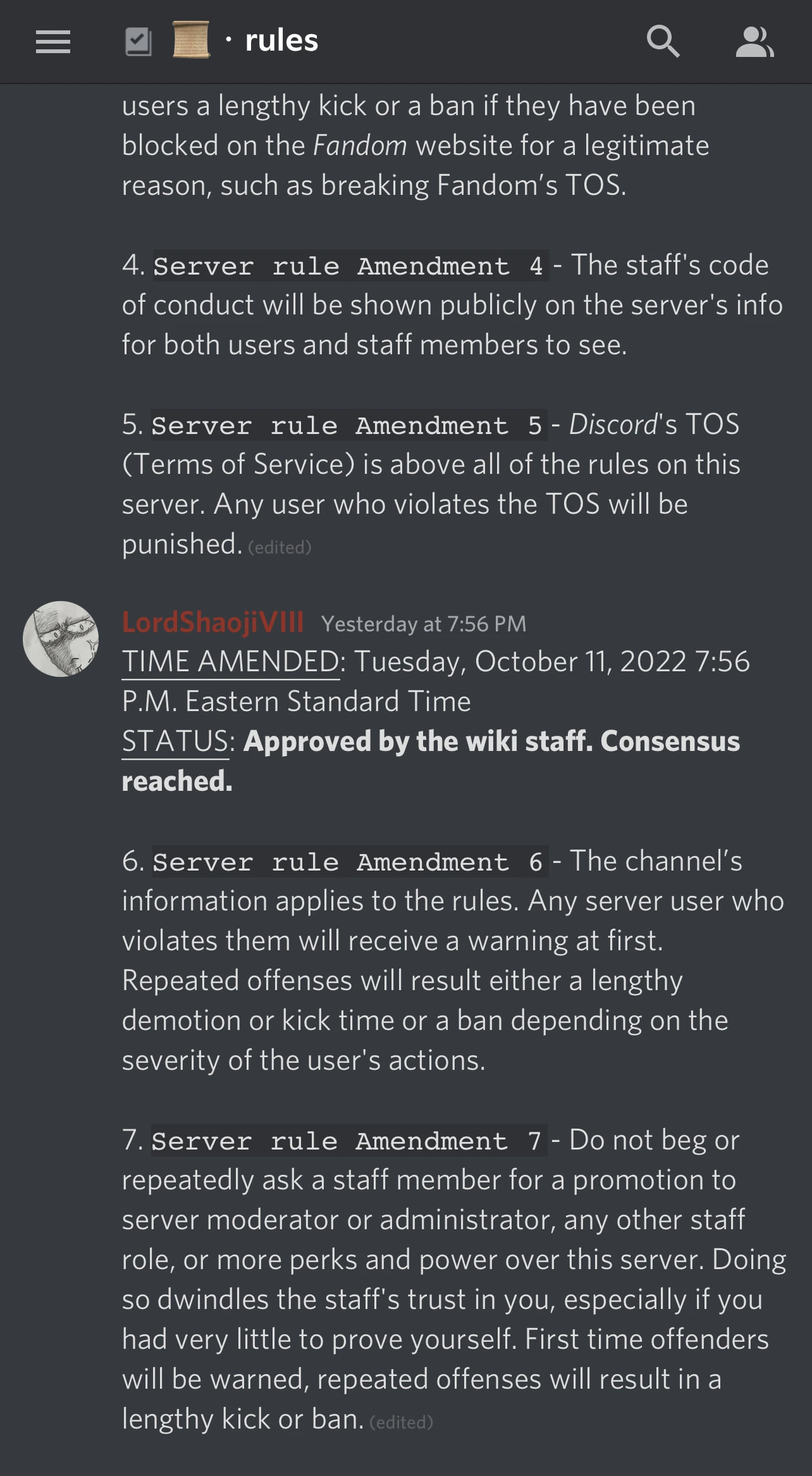 Server rule Amendments | Fandom