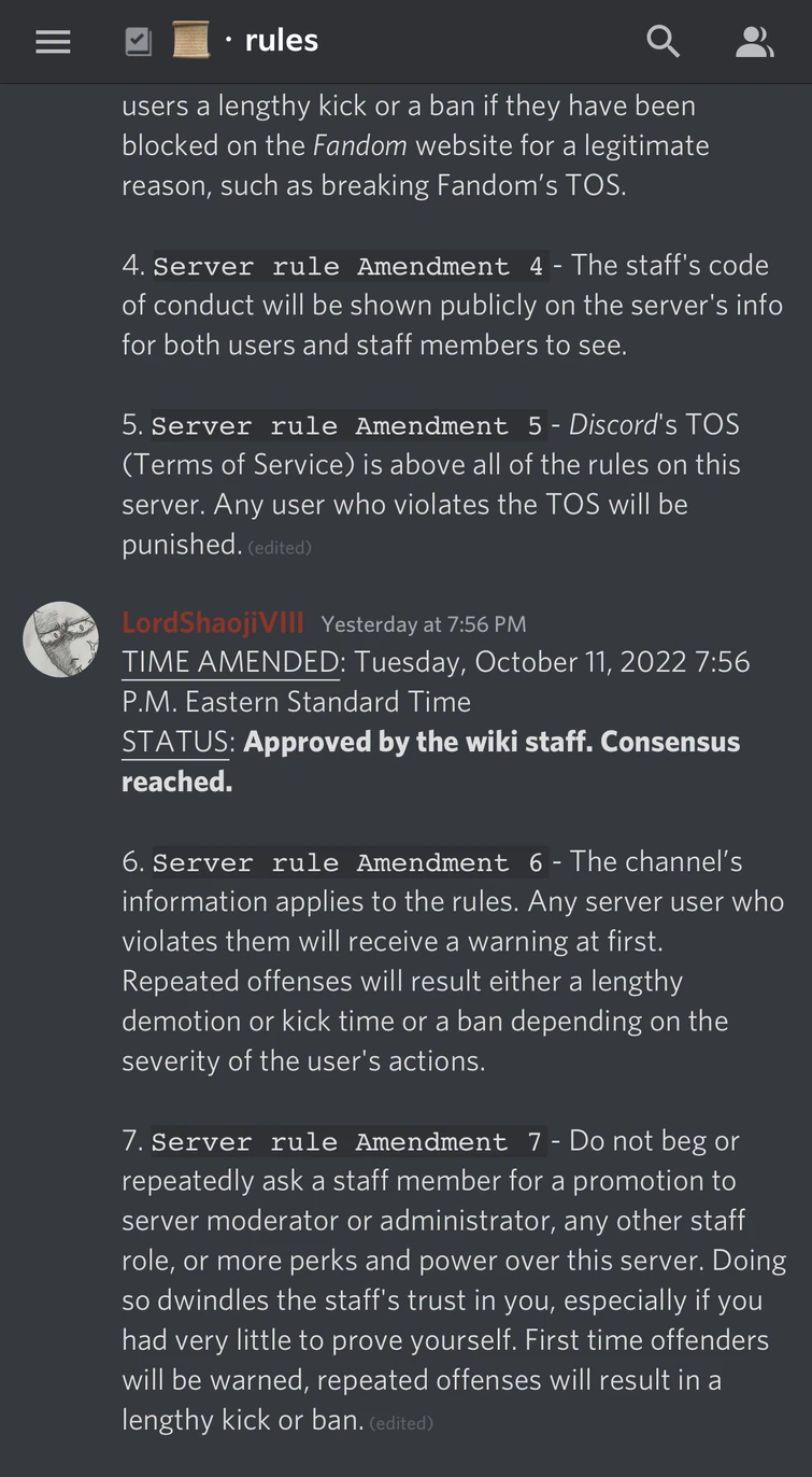Server rule Amendments | Fandom