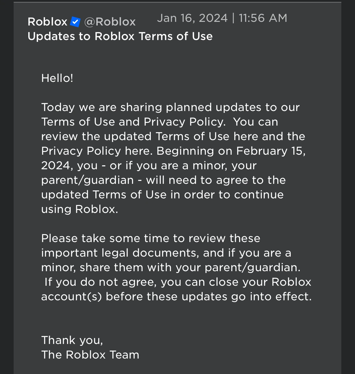 new Roblox TOS | Fandom