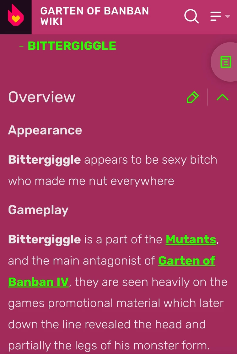I changed bittergiggle's appearance page which someone did edited very ...