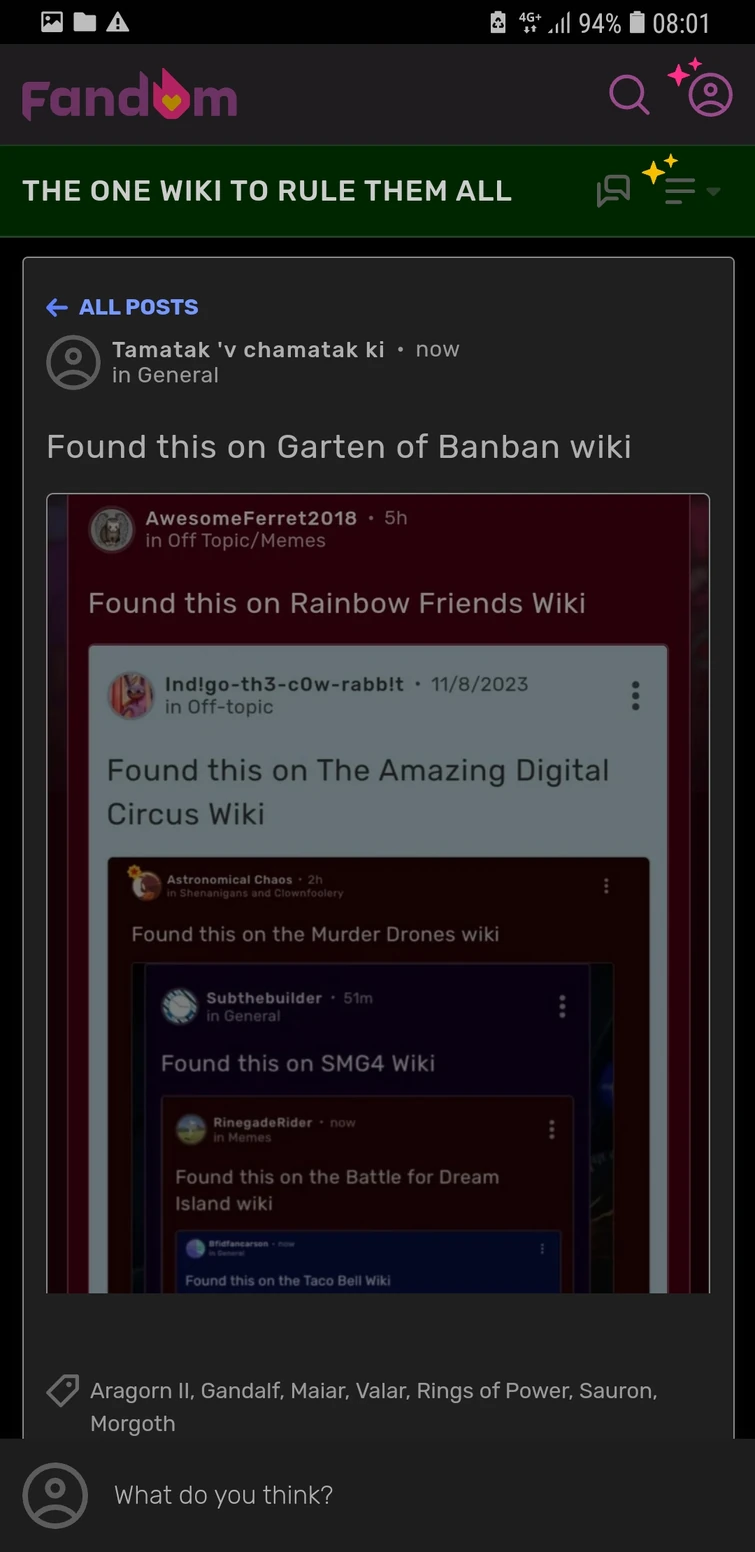 Found this at the one wiki to rule them all wiki | Fandom