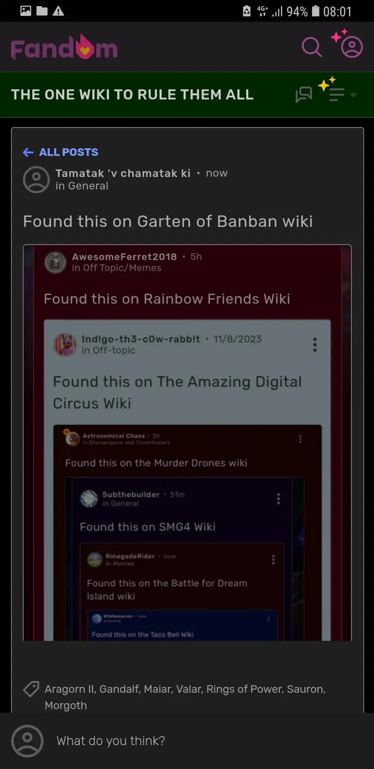 Found this at the one wiki to rule them all wiki | Fandom