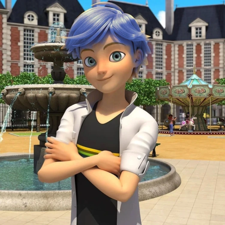 Here is Adrien and Mari , Mari has green hair and adrien has blue hair ...