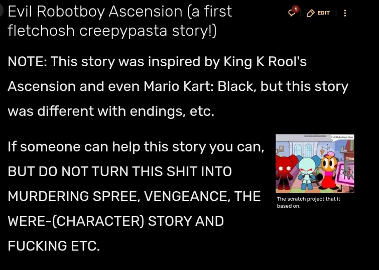 If anyone can edit this or help this story, you can. | Fandom