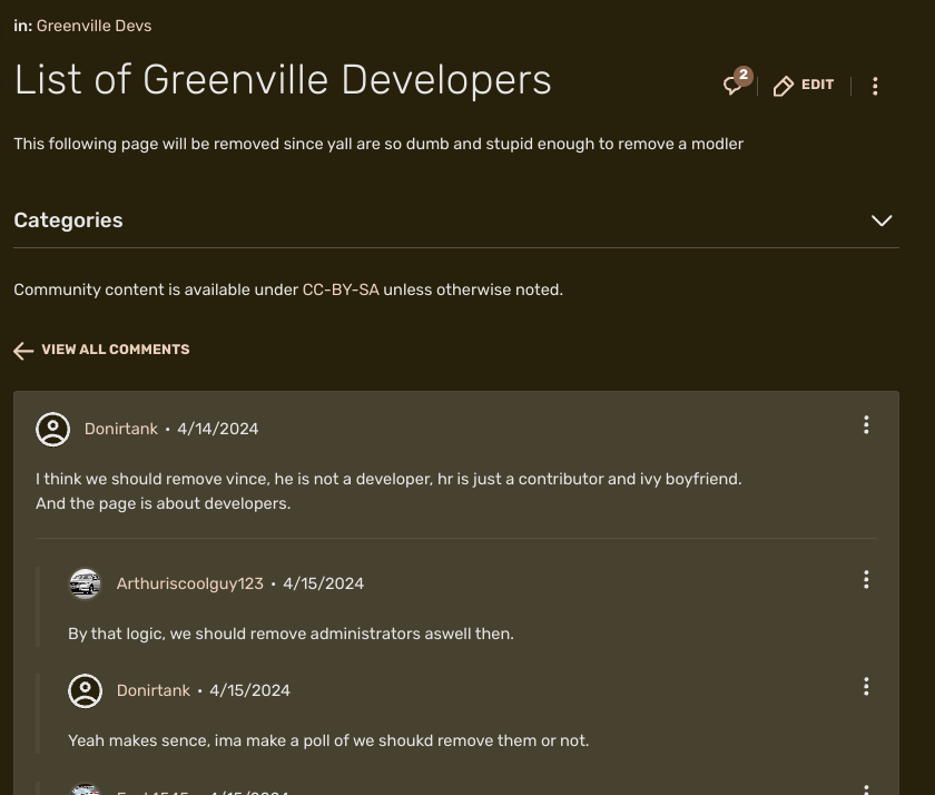 what the fuck, this kid just deleted the entire list of devs page | Fandom