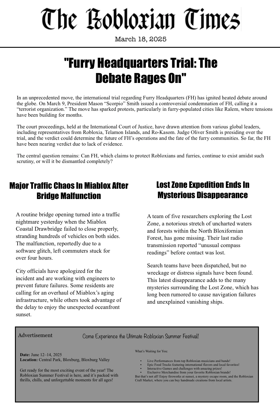 The Robloxian Times: March 18, 2025 | Fandom