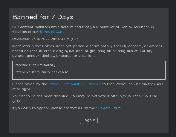 I GOT BANNED FOR 7 DAYS FOR SAYING FURRY? WHAT? | Fandom