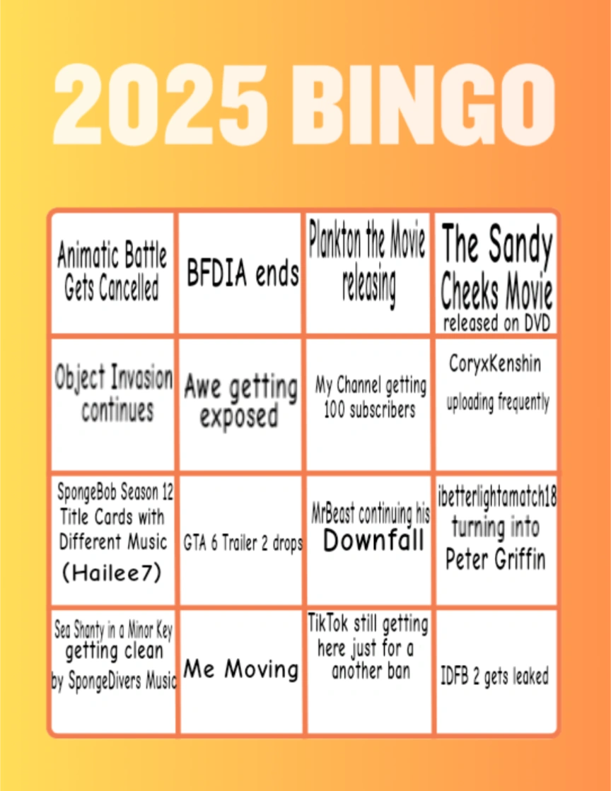My 2025 bingo card | Fandom