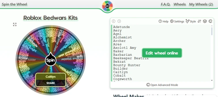 Wheel of Roblox Bedwars Kits (Updated) | Fandom