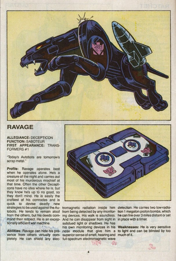 Marvel G1 Transformers Universe Profile: Ravage | Fandom