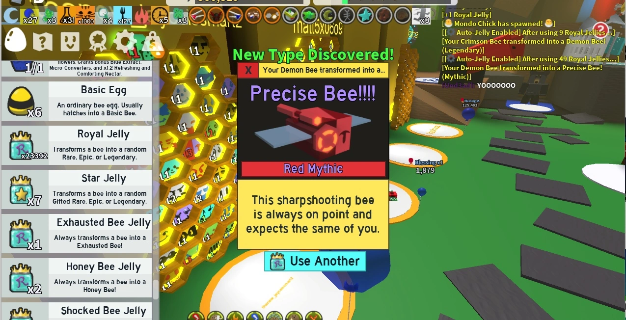 my first luck based mythic bee!, all the other ones were from grinding guaranteed chances(mondo ...