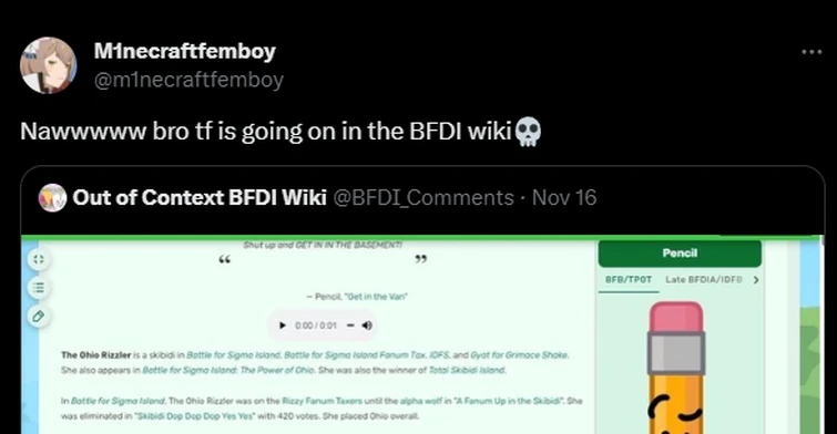 Idk why but most of my Twitter posts are about the BFDI wiki | Fandom