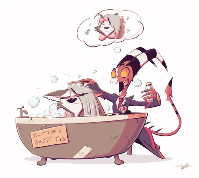 Loona's first bath at her new home by Artist: AdamClowery | Fandom