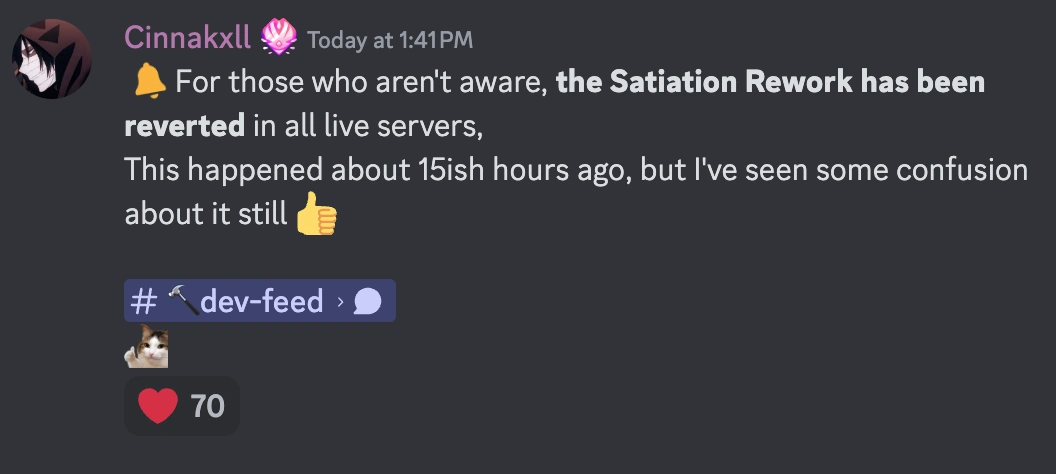 Satiation Revert is Out! | Fandom