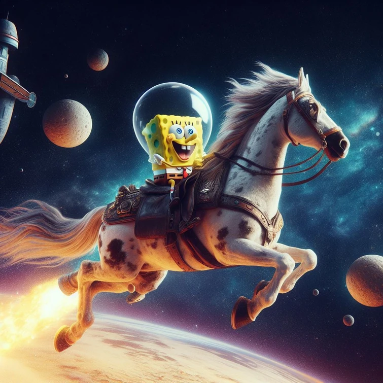 Some AI Art of SpongeBob Riding a Horse in Outer Space | Fandom