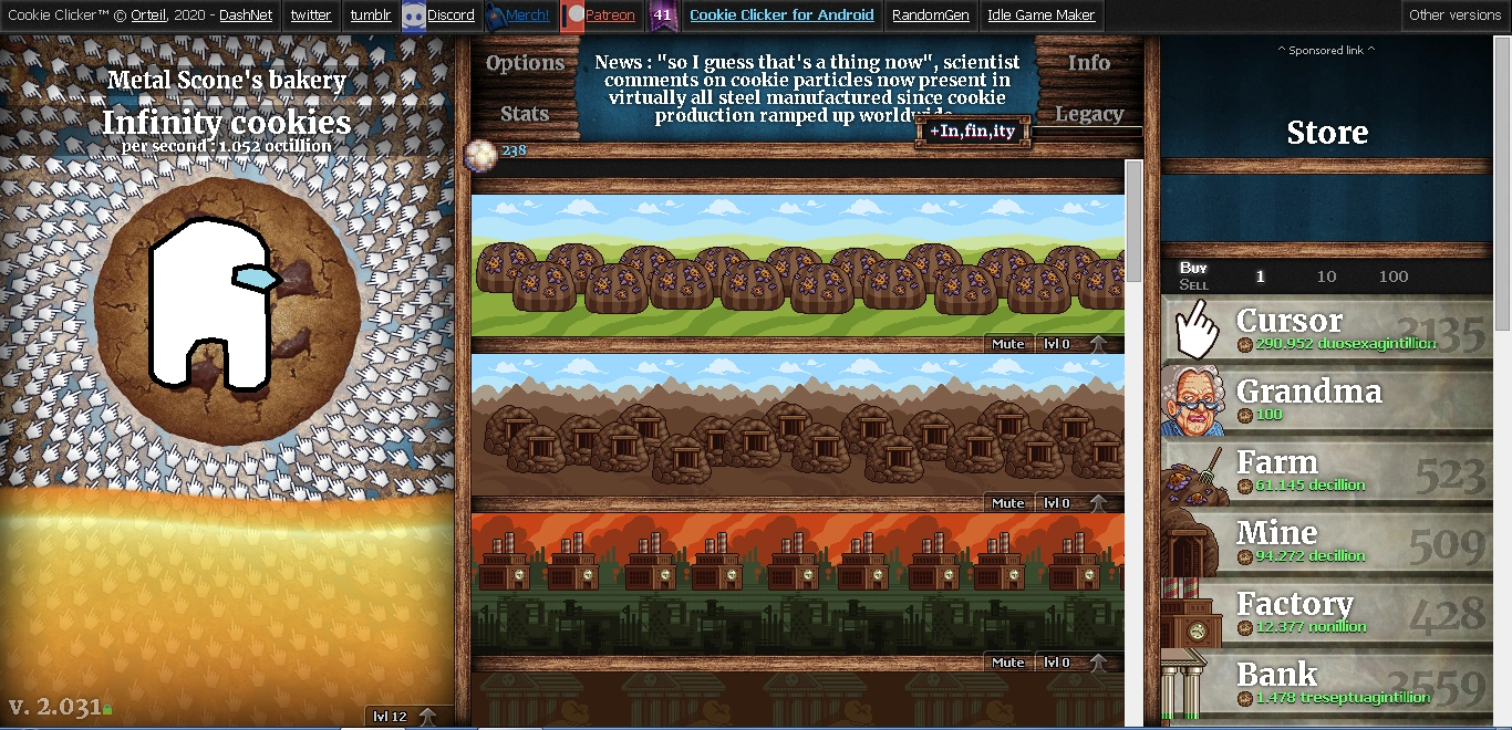 A Screenshot of how good i am doing on Cookie Clicker Game. | Fandom