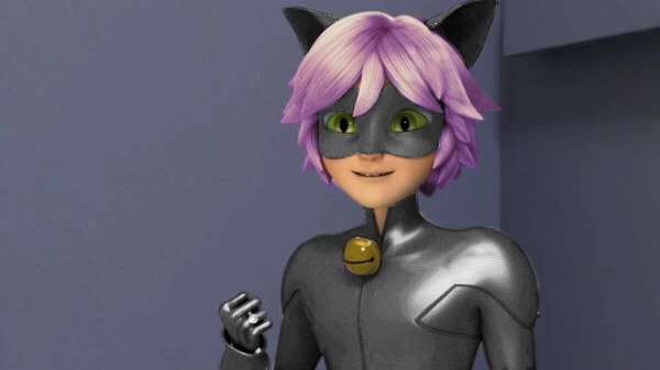 Cat Noir with purple hair and a gray suit + Adrien as an e-boy | Fandom
