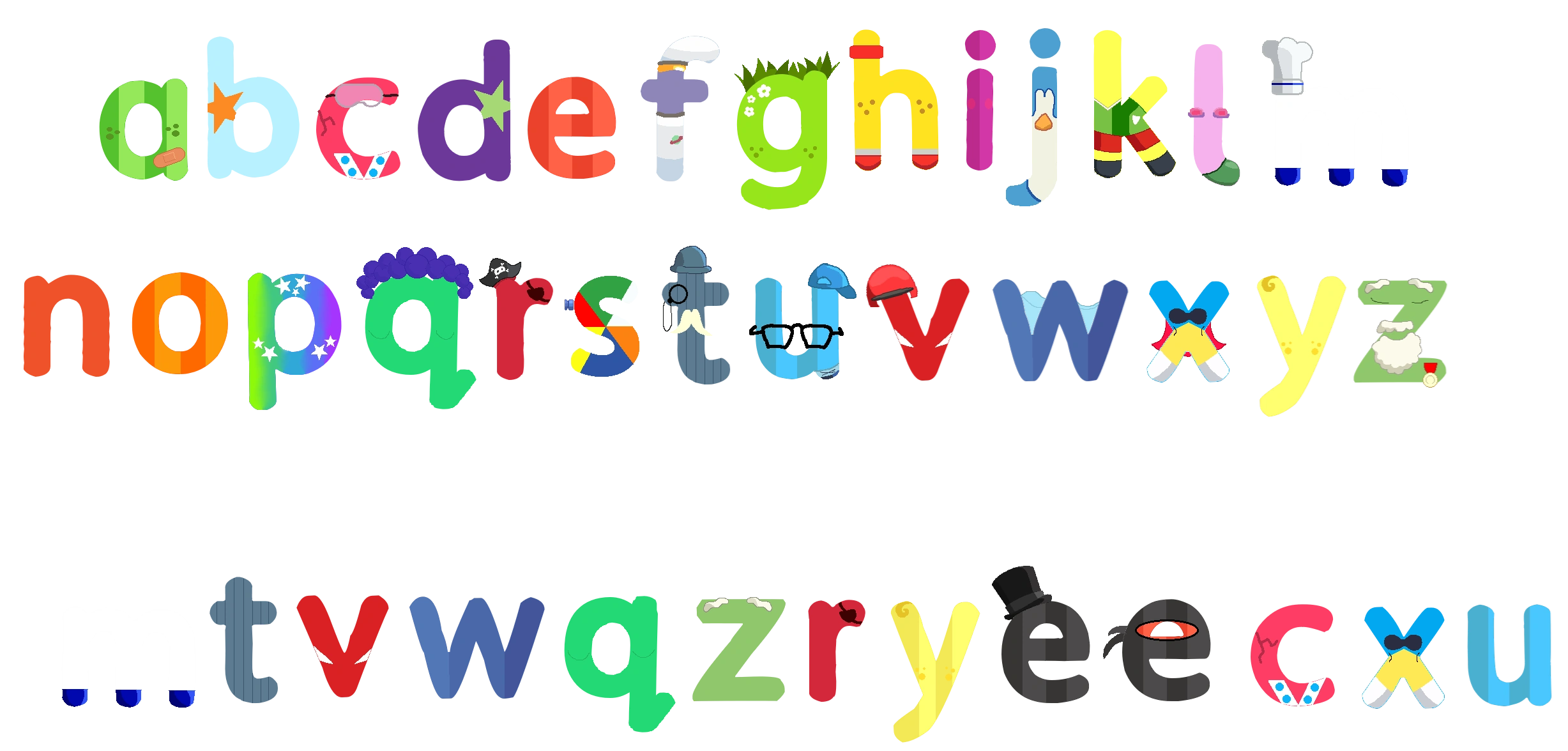 I was really bored yesterday, here are the alphablocks as their letters ...