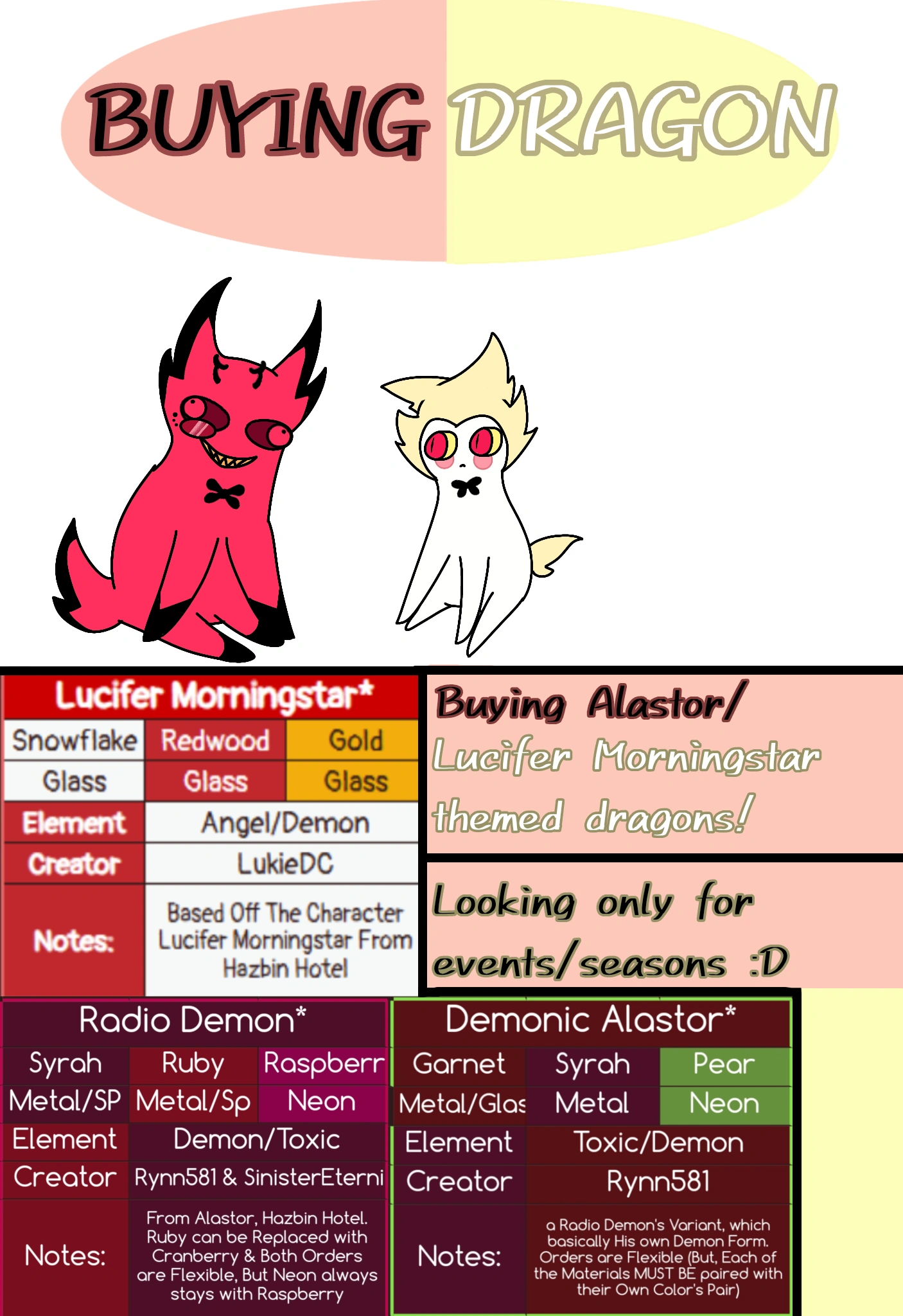 Buying Alastor and Lucifer Morningstar themed dragons! :D | Fandom