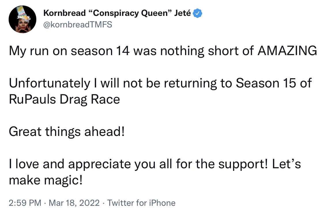 Kornbread will NOT be returning to RPDR Season 15 | Fandom