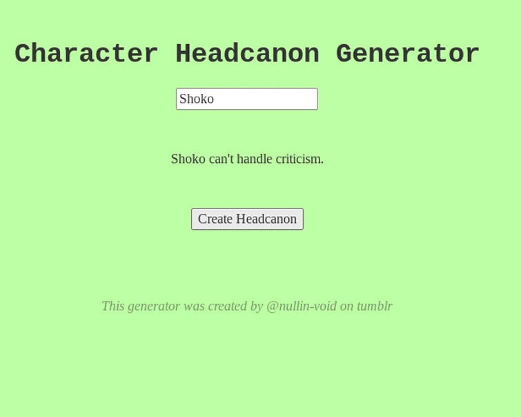 Character headcanon generator!!! | Fandom