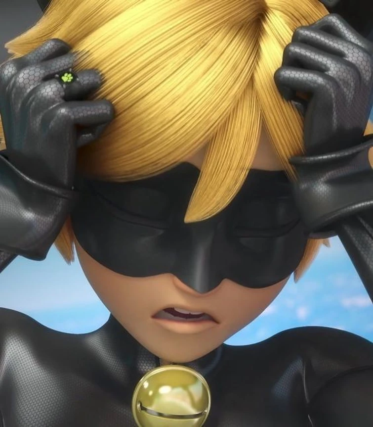 Someone is yelling at Cat Noir and he's covering his ears while crying ...
