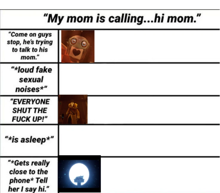 "My mom is calling... hi mom." | Fandom