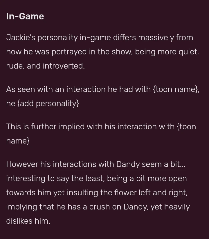 Requesting Dandy's World Canon Toon Interaction ideas for Jackie | Fandom