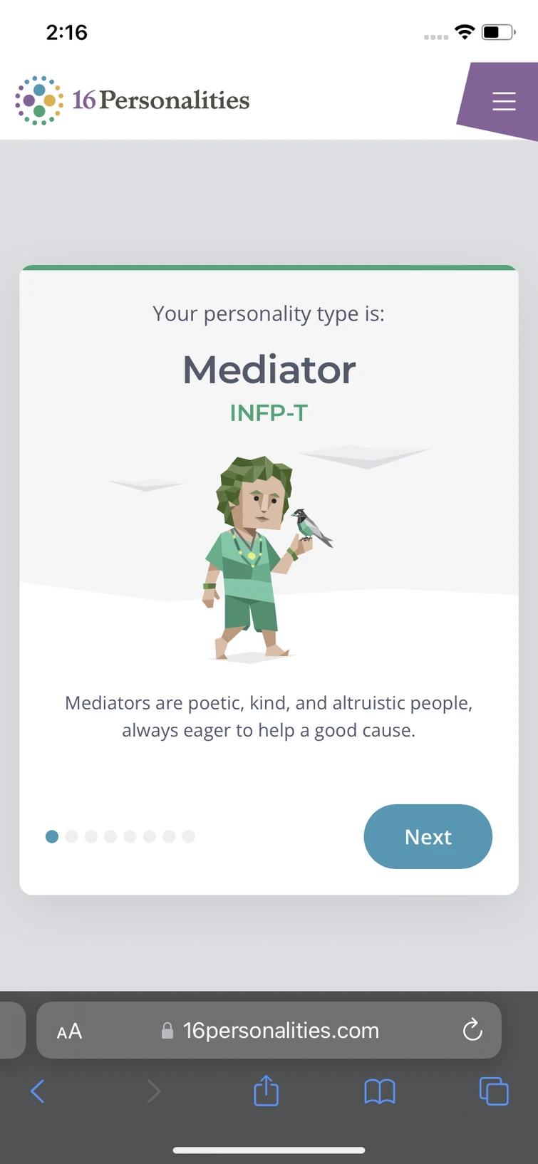 Me: scrolling through the personality thing seeing what characters are ...