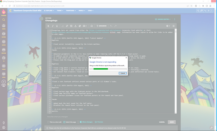 Changelogs Suggestion & Page Editor Not Loading | Fandom