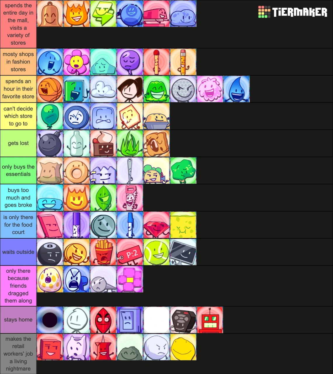 bfb characters in a mall | Fandom