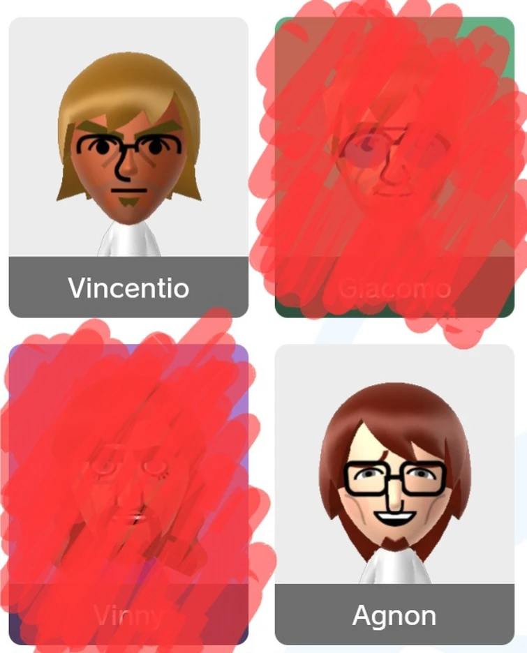 My original Miis; Arkkin, Bennett, Agnon, and Vincentio, featuring ...