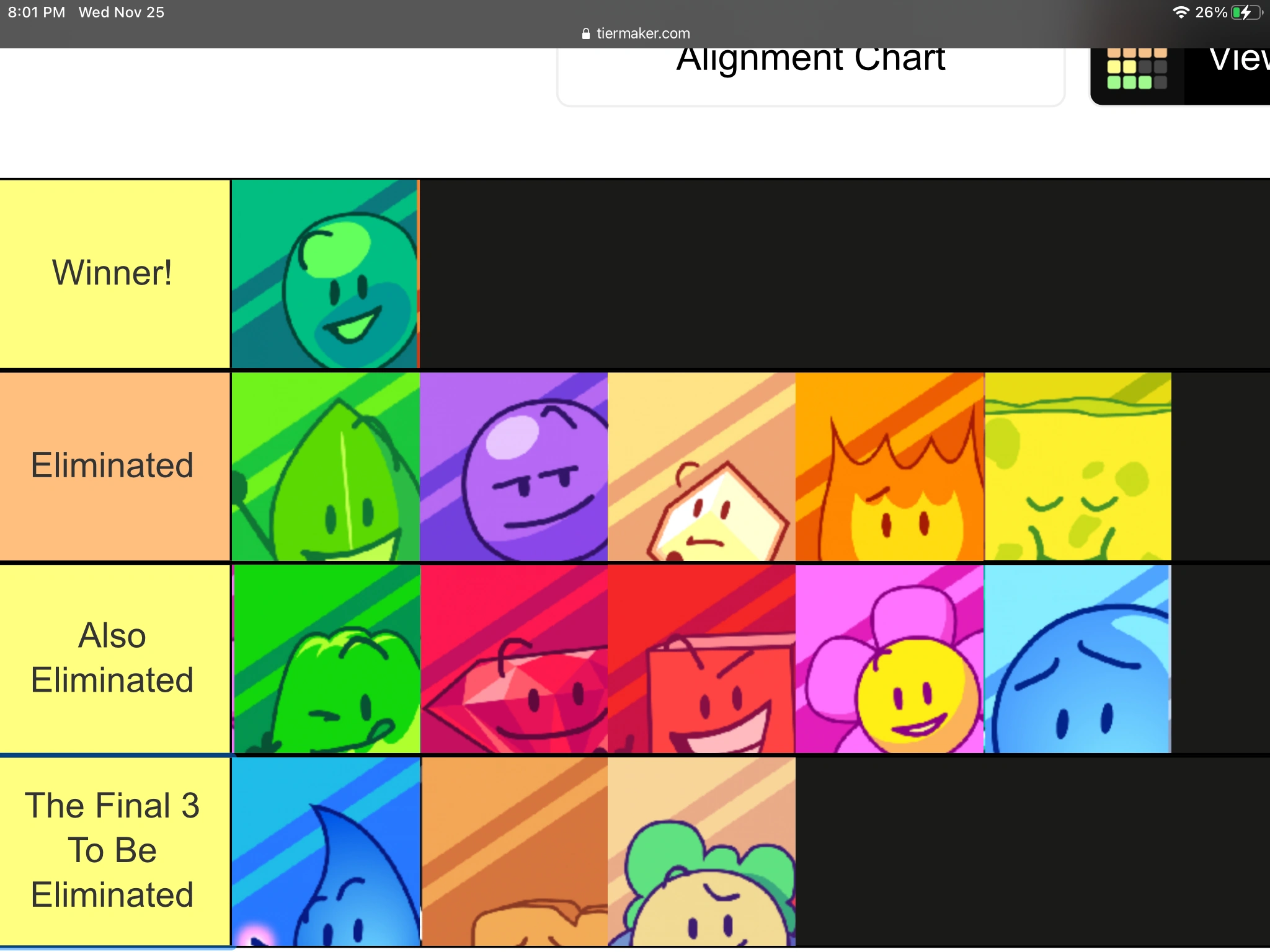 BFB Post-Split Contestants but one gets eliminated every 5 minutes ...